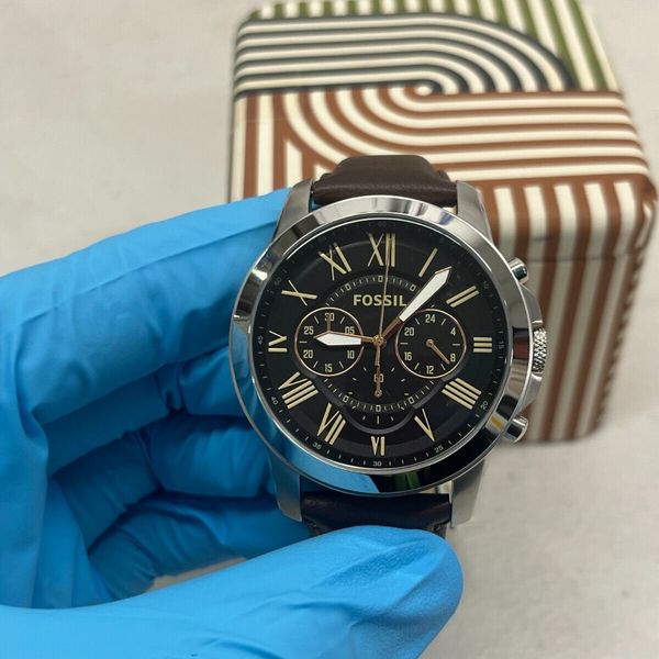 Fossil Men's Grant FS4813 Brown Leather Chronograph Quartz Watch - NEW ...