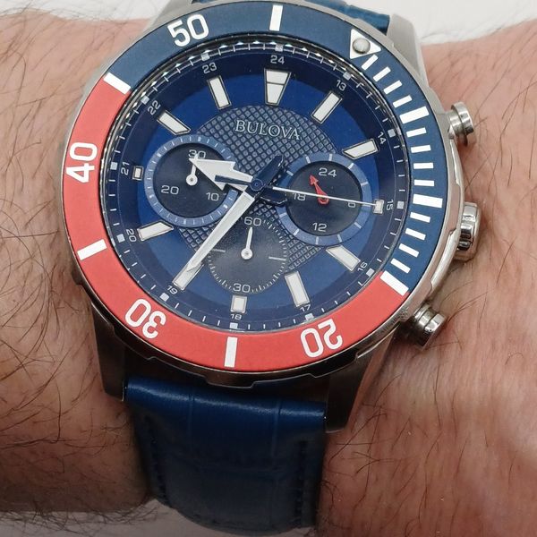 Bulova 98K111 Pepsi Red Blue Chronograph Watch, 44mm, Excellent ...