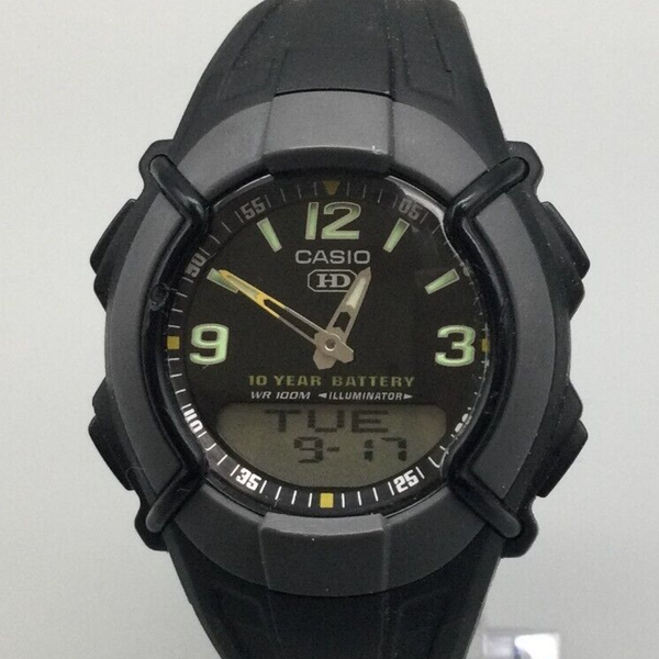 Casio Watch Men 40mm Black Dial Analog Digital Day Date 2747 HDC-600 ...