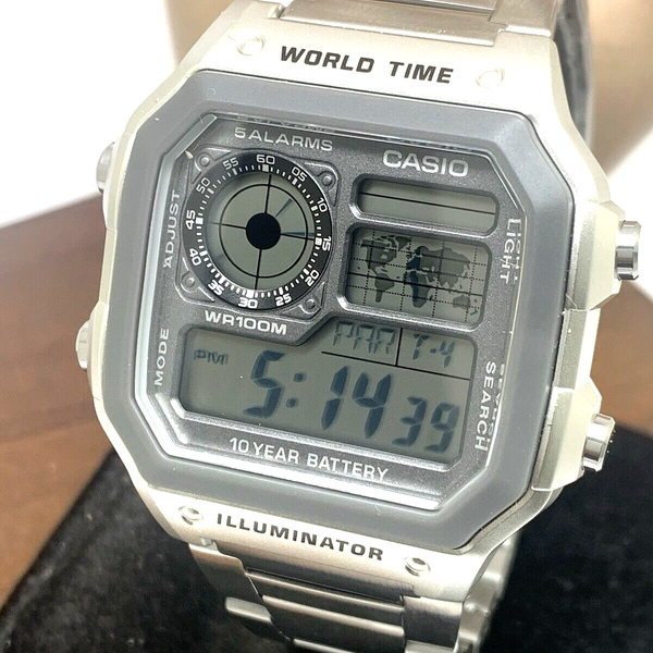 Casio Men's Watch AE1200WH Quartz Digital Illuminator World Time Silver ...