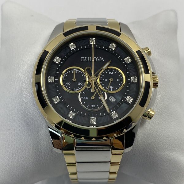 Bulova Chronograph Diamonds Quartz Black MOP Dial Two Tone Men's Watch ...