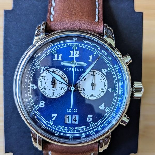 Zeppelin Blue Dial Chronograph Men's Watch LZ127 8684-3 Leather Band ...