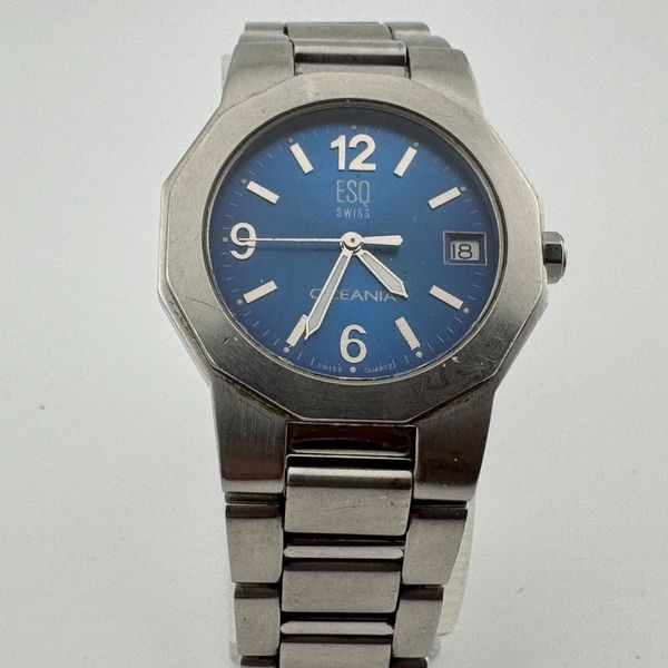 ESQ Movado Swiss Quartz Watch E3700 Oceania Men Silver Blue Steel New ...