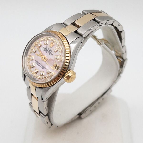$9000 Rolex Datejust Pink MOP Diamond 18k Yellow Gold SS Ladies Watch ...
