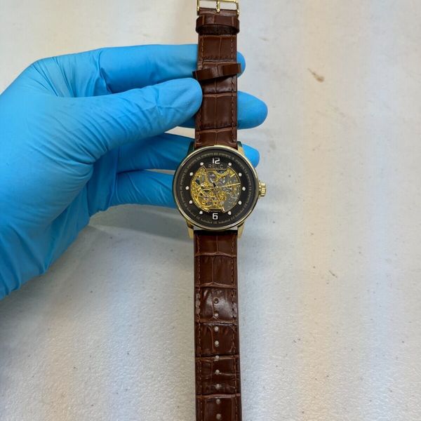 Relic by Fossil Men's Automatic Watch ZR77241 Gold Case Brown Leather ...