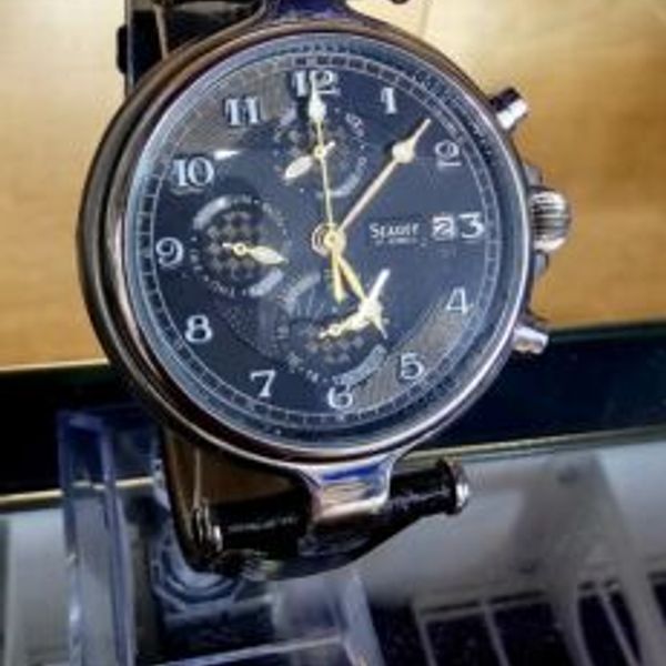 Stauer 14587 Black Noir Men's Automatic Watch 27 Jewels Moon Phase ...
