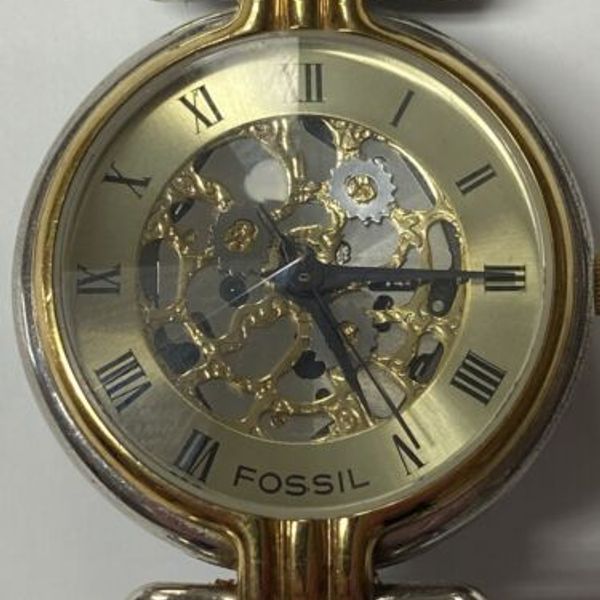 RARE Fossil PC-9527 Gold Tone Unique Crystal Skeleton Dial Watch ...