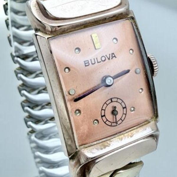 Vintage 1940s Bulova Squadron 14k Rose Gold Filled 8AE 17j Menâ s Watch ...