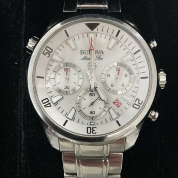 Bulova Marine Star Chronograph White Stainless Men's Watch 96B255 ...