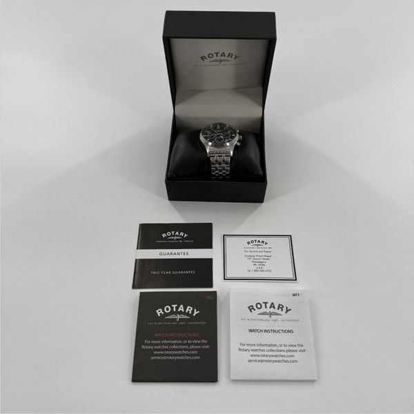Rotary Chronograph Watch Mens Stainless Steel Black Dial Date ...