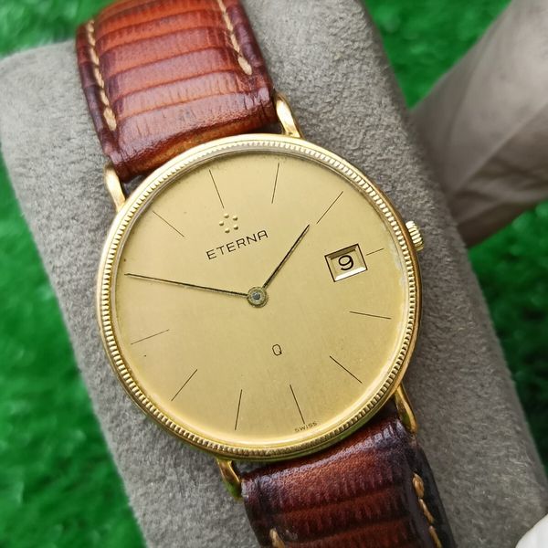 Luxury 1980's ETERNA Vintage Round Gold Watch Swiss Made Men 32 MM ...