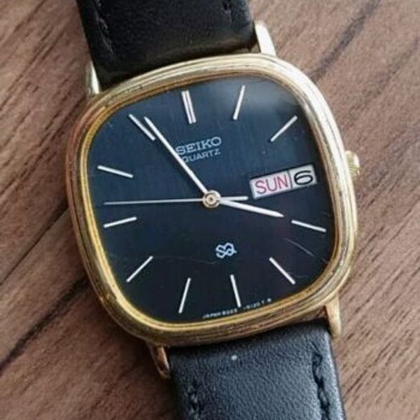1990 Seiko Men's Quartz-8223-5129-Day/Date-Gold Tone-Black Dial-Running ...