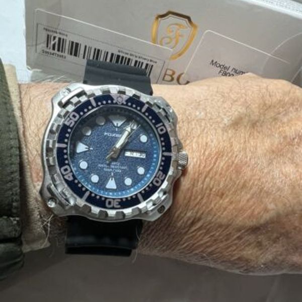 Fox Box, classic design(Seiko design)day/date, WR50M, navy blue,48mm ...