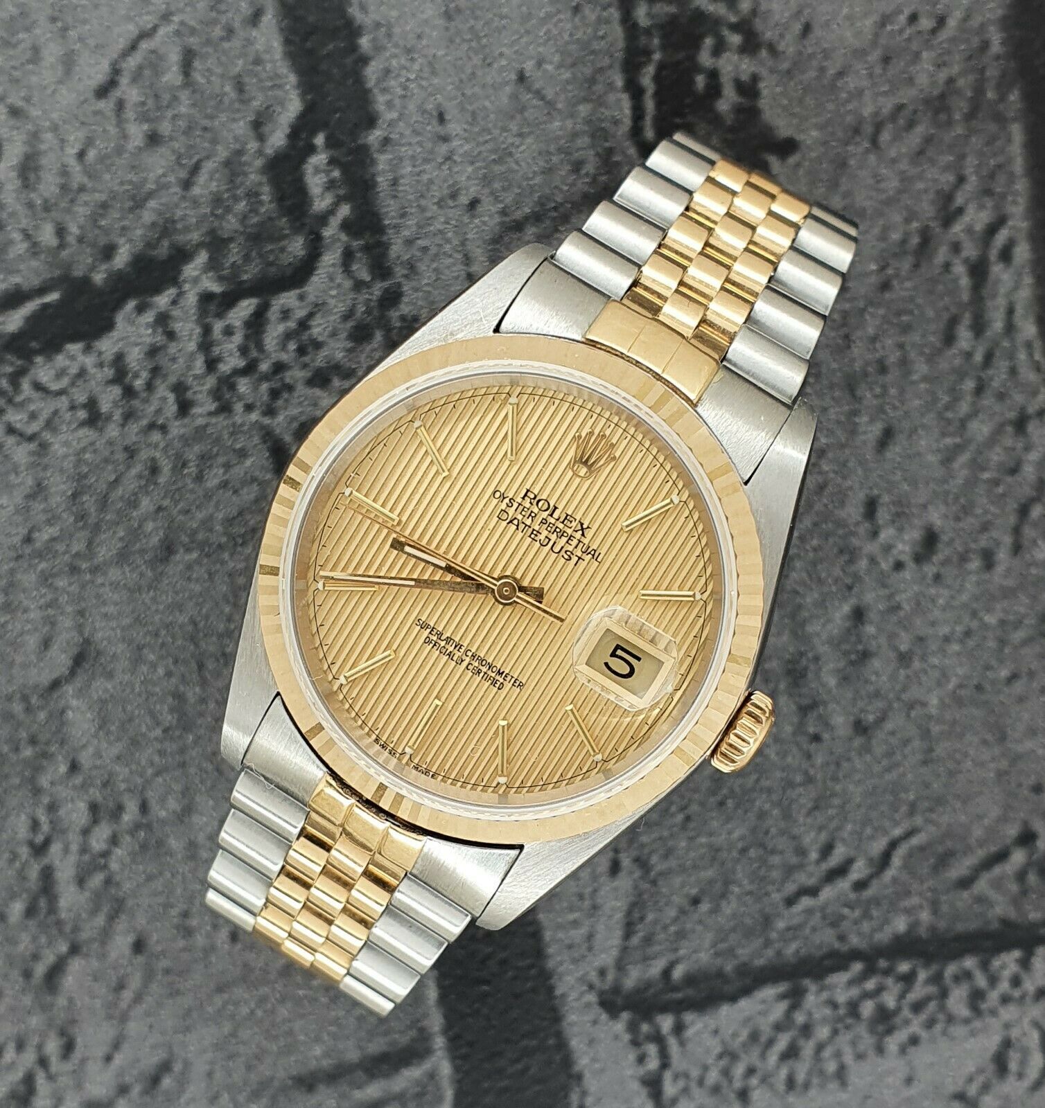 Gents Rolex Datejust in Steel & 18ct Gold with Factory Pin Stripe Dial ...