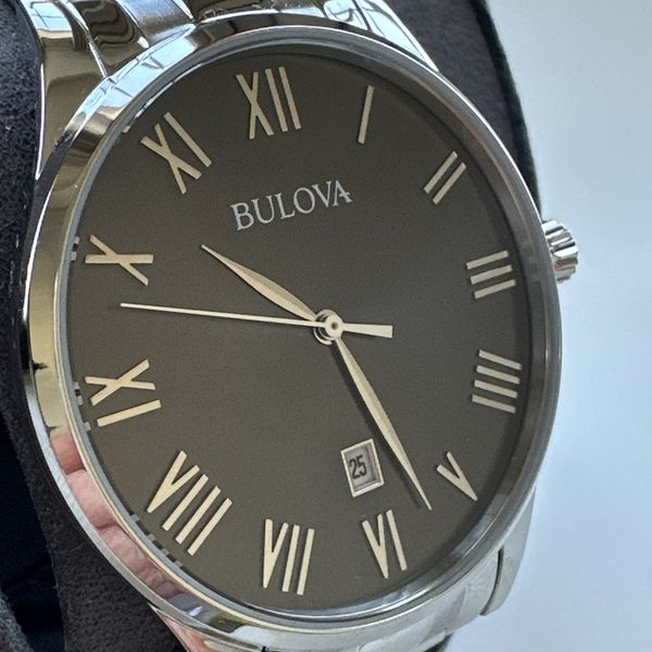 Bulova Men's Charcoal Dial Stainless Steel Dress Quartz Watch 96B261 ...