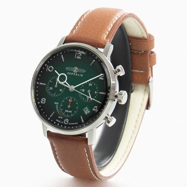 Zeppelin Green Dial Solar Watch Hindenburg Chronograph Leather Band ...