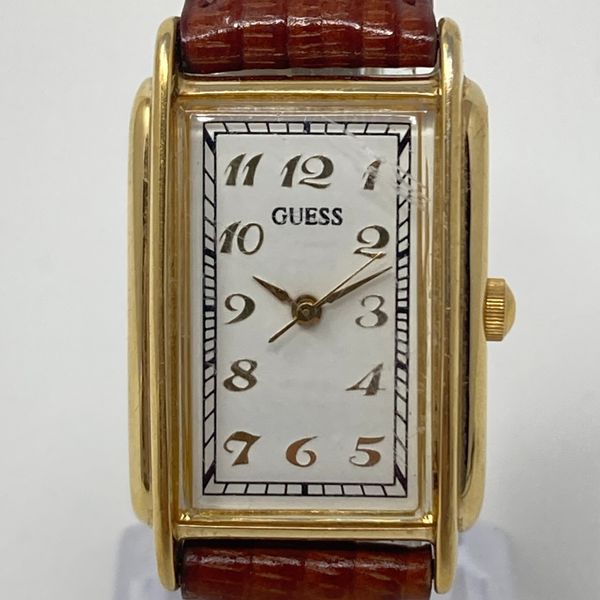 Vintage Guess Tank Watch Women 23mm Gold Tone Curved Leather New ...