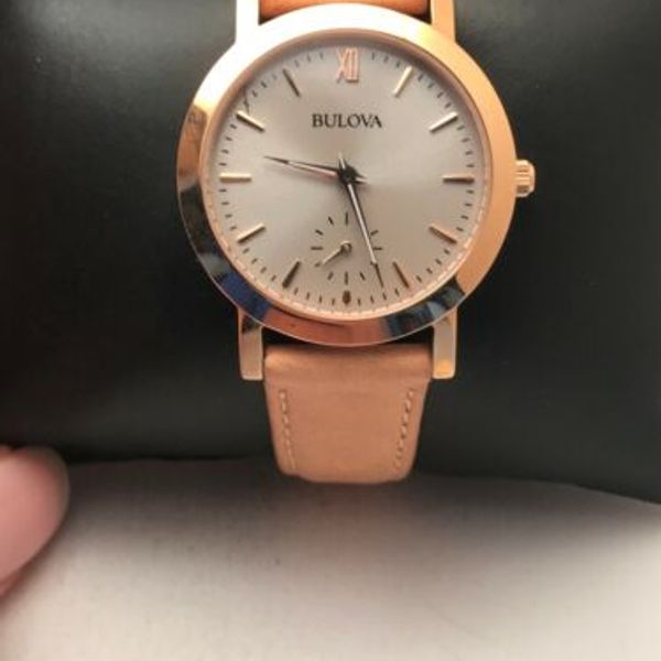 Bulova Ladies Silver Dial Tan Leather Rose Gold Tone Quartz Watch ...