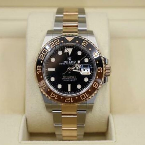 Rolex GMT Master II Root Beer Rose Gold/Steel Black Dial Black/Brown ...