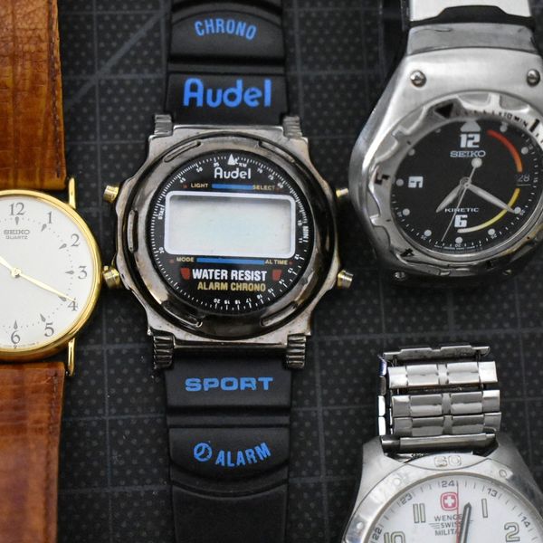VINTAGE GROUP OF WRIST WATCHES SEIKO SWISS ARMY AUDEL PULSAR FOR REPAIR ...