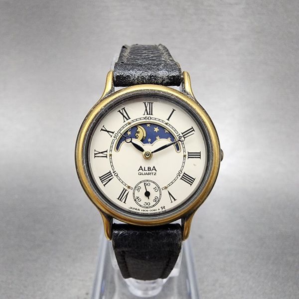 Seiko ALBA Watch Women 25mm Cream Dial Gold Tone Sun Moon Indicator New ...