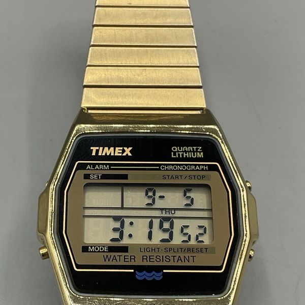 Vtg 1980s TIMEX Quartz Lithium Gold Tone 34mm Watch Original Stretch ...