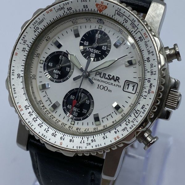 Seiko Pulsar Pilot Aviator V657-8040 Men's 100m Chronograph 40mm Quartz ...