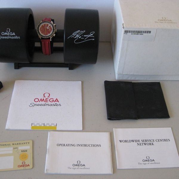 OMEGA SPEEDMASTER SCHUMACHER RED DIAL CHRONOGRAPH WATCH TIRE BOX PAPER ...