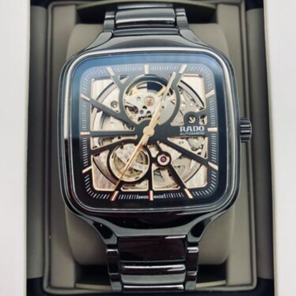 Rado True Square Automatic Skeleton Black Ceramic Watch R27086162 ...