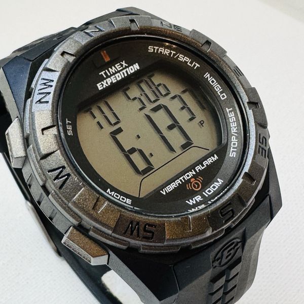 Timex Expedition Vibration Alarm Men's Black Gray Digital Watch 100M ...