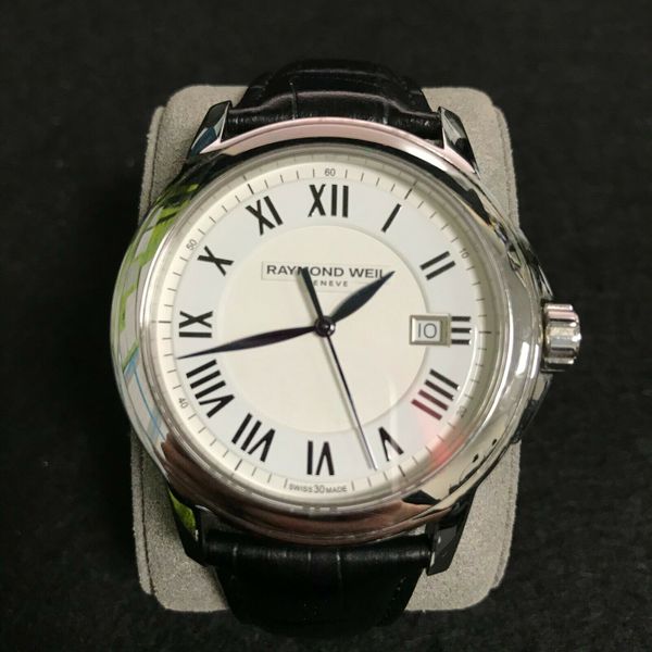 Raymond Weil Geneve Swiss Sapphire Crystal Leather Strap Men's Watch ...