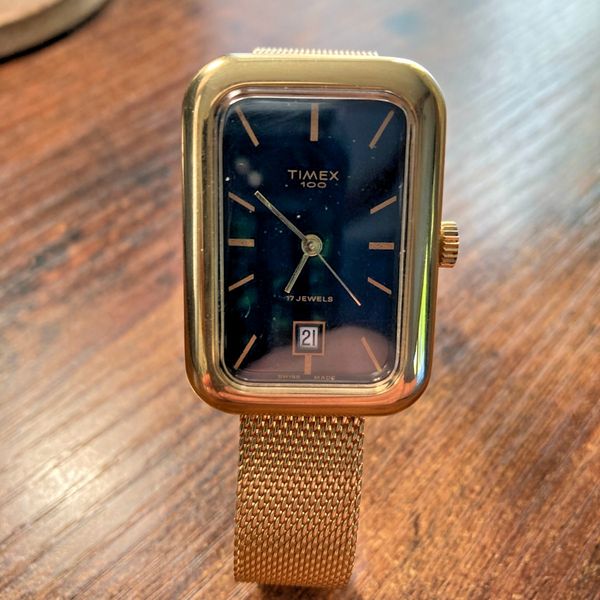 Vintage 1970s Timex manual Tank mens wristwatch with date running slow ...