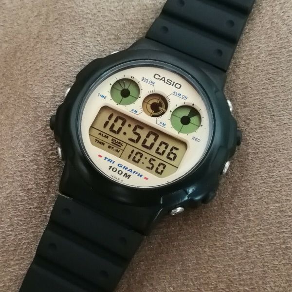 vintage casio tgw-10 tri graph alarm chrono lcd watch from 1990 rare ...