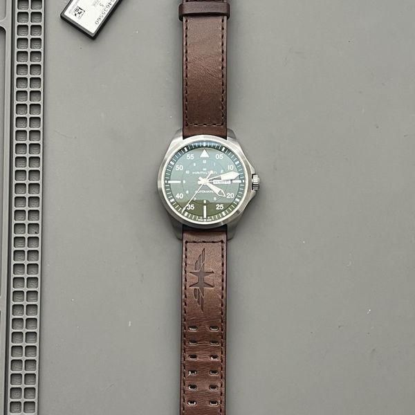New Hamilton Khaki Aviation Pilot Day Date Auto Green Men's Watch ...