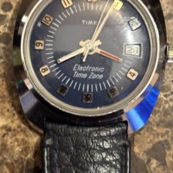 Vtg 1970's Men's Timex Electronic 3rd Red Hand Time Zone Wrist Watch ...