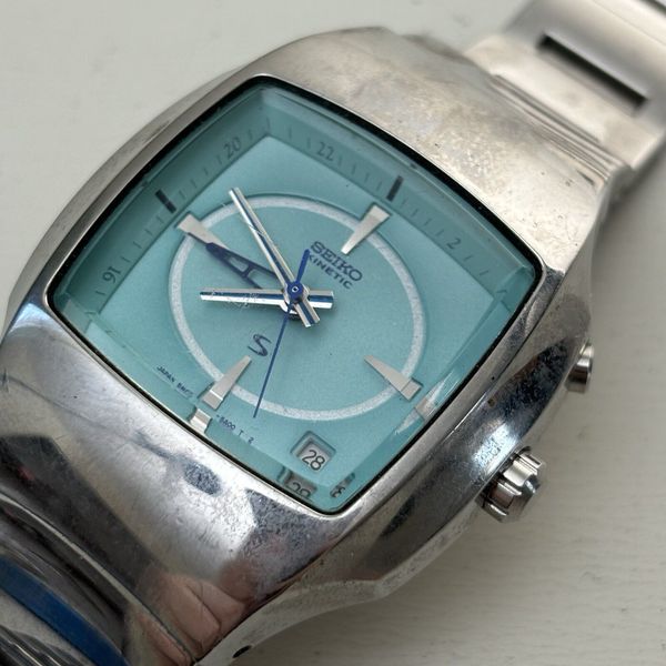 Vintage Seiko Kinetic 5M45-5A00 Men's QUARTZ Watch From JAPAN Baby Blue ...