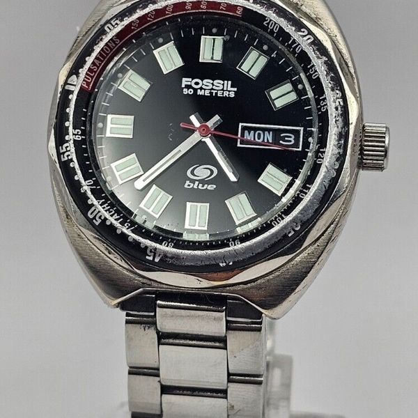 FOSSIL blue diver 30 meters BQ 8795 Wrist Watch black Dial, tested ...