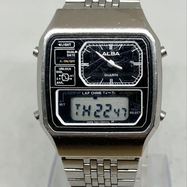 SEIKO Y651-5090 Ana-Digi Men's Watch Dual Display Silver Black Vintage ...