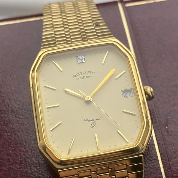 Rotary Tank â Diamondâ Gold Plated MENS Gents Vintage Dress Watch ...