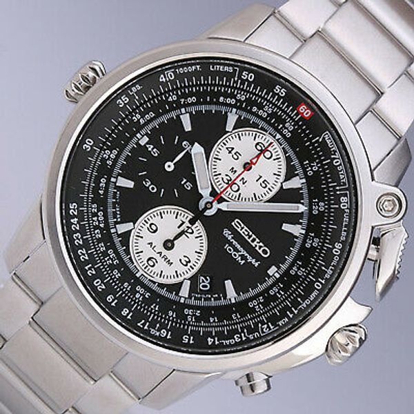 Seiko Chronograph 100m Mens Pilot Watch SNAB67P1 Flightmaster Quartz ...