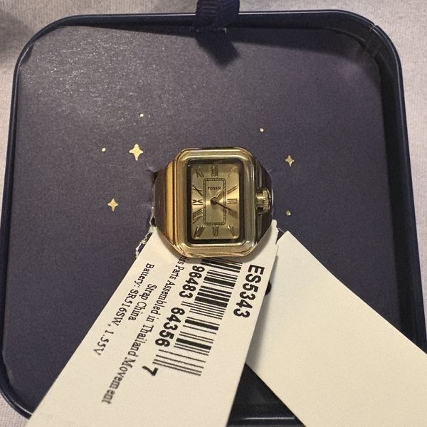 NWT - FOSSIL RAQUEL WATCH RING TWO-HAND GOLD TONED STAINLESS STEEL ...
