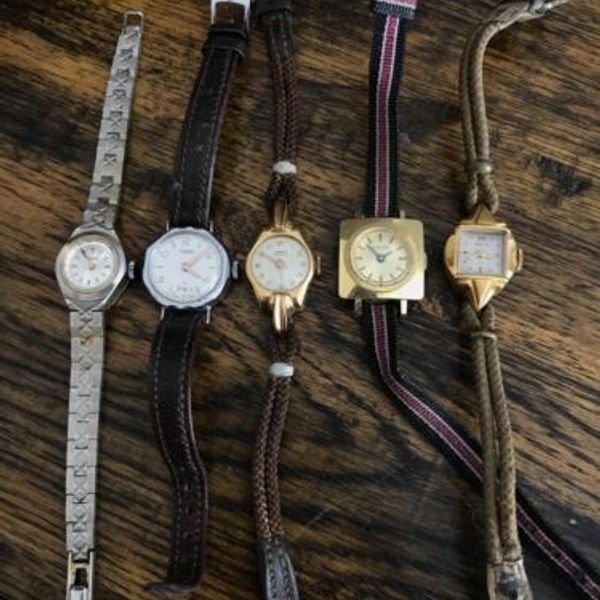 5 Vintage Ladies Manual Wind Wrist Watches Ingersoll Oris Lanco Medana ...