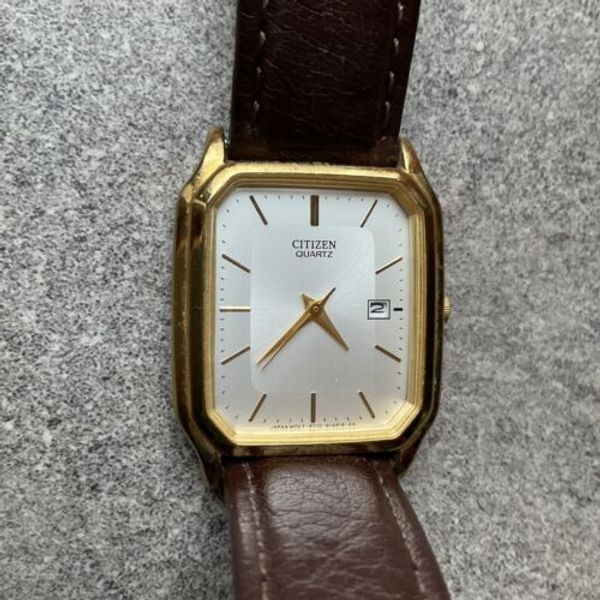 Vintage Citizen Tank Style Mens Watch 6010 S36998 28mm Gold Tone Case ...