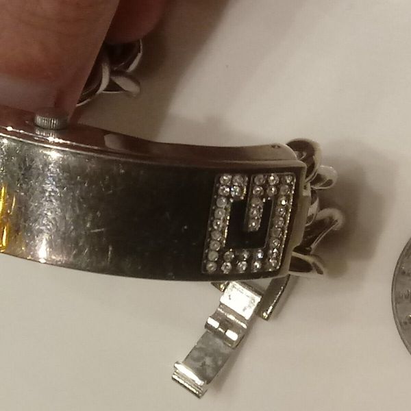 Ladies Guess Silver Rhinestone G Logo Id Bracelet Hidden Watch ...