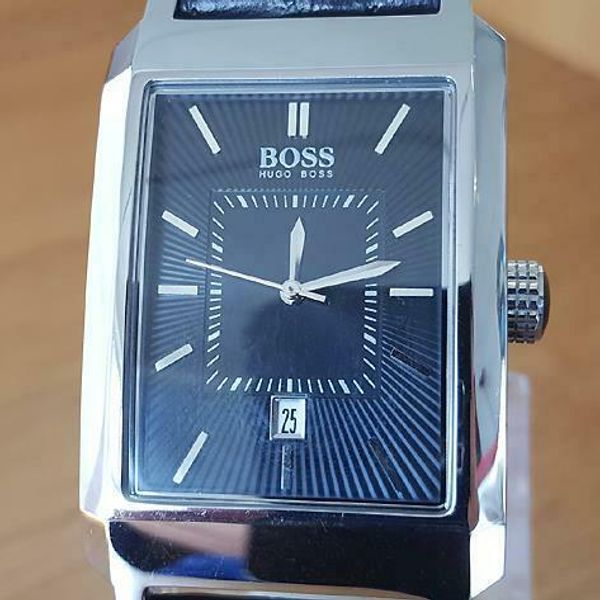 Mens Black Leather Hugo Boss 2076 Traditional Tank-style Gents Smart Date Watch | WatchCharts ...