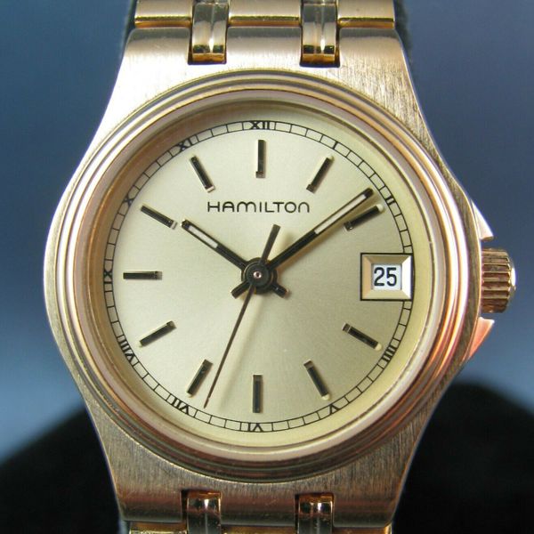 Hamilton Gold Tone Quartz Ladies Bracelet Watch with Date Indicator ...