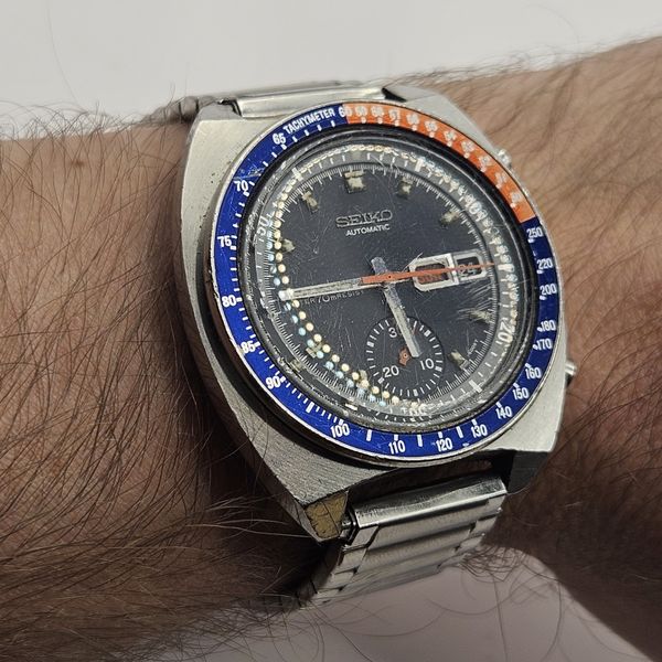 1974 Seiko 6139-6005 Automatic Chronograph Men's Watch Blue Pogue Pepsi ...