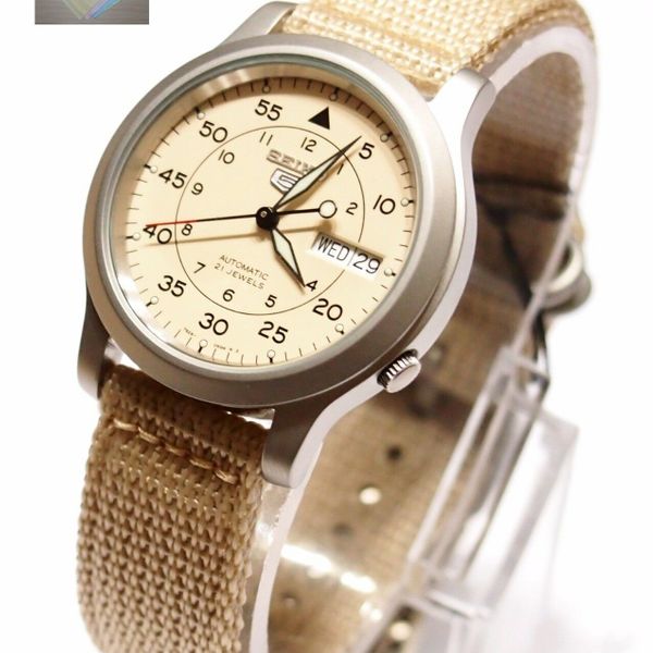 SEIKO 5 SNK803 Military Style Automatic Men's Tan Watch SNK803K2 Brand ...