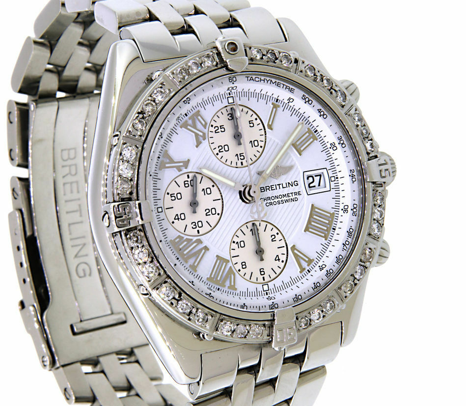 BREITLING Crosswind Watch White Roman Dial Custom Diamond Bezel A13355 ...
