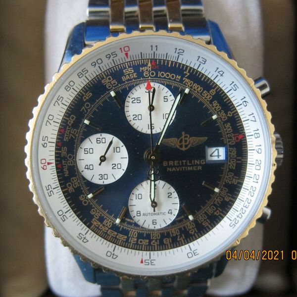 BREITLING Old Navitimer D13022 Automatic Blue Chronograph 41mm 18K & SS | WatchCharts